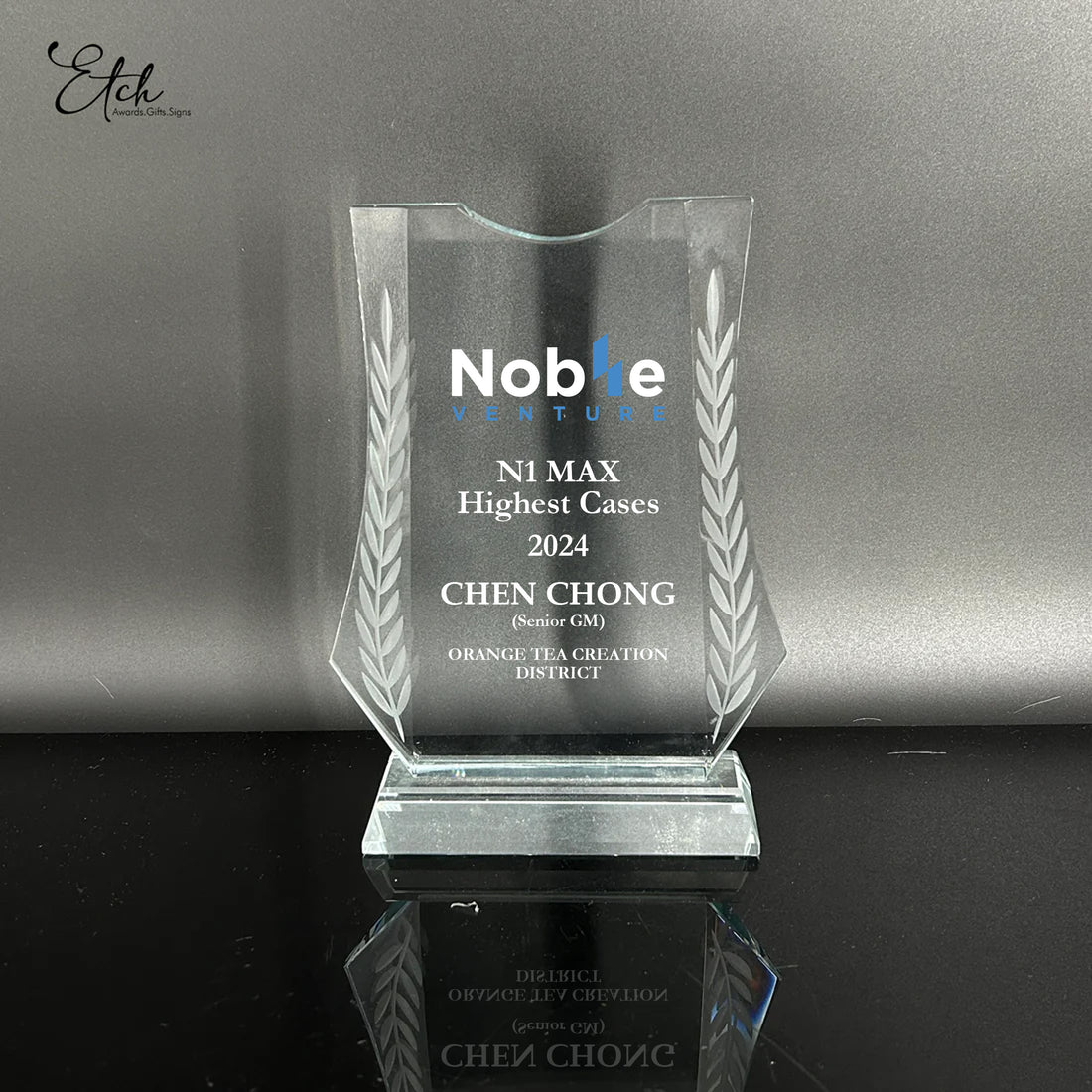 Crystal Verdant Trophy Award – Etch