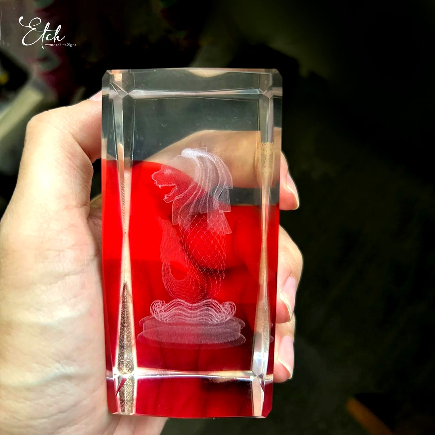 Merlion Crystal Block – Etch