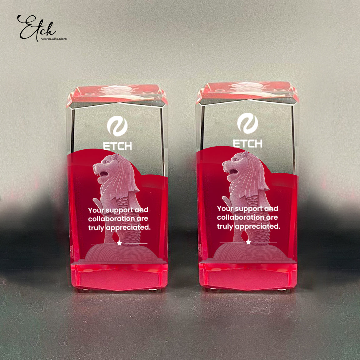 Merlion Crystal Block – Etch