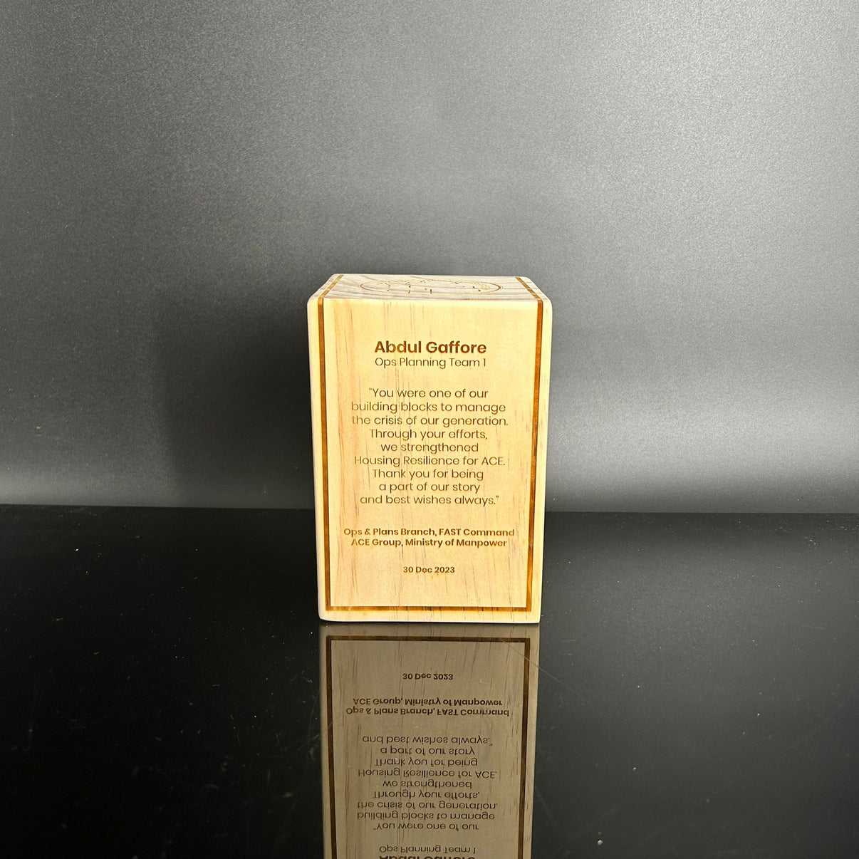 Minimalist Wood Award Block – Etch