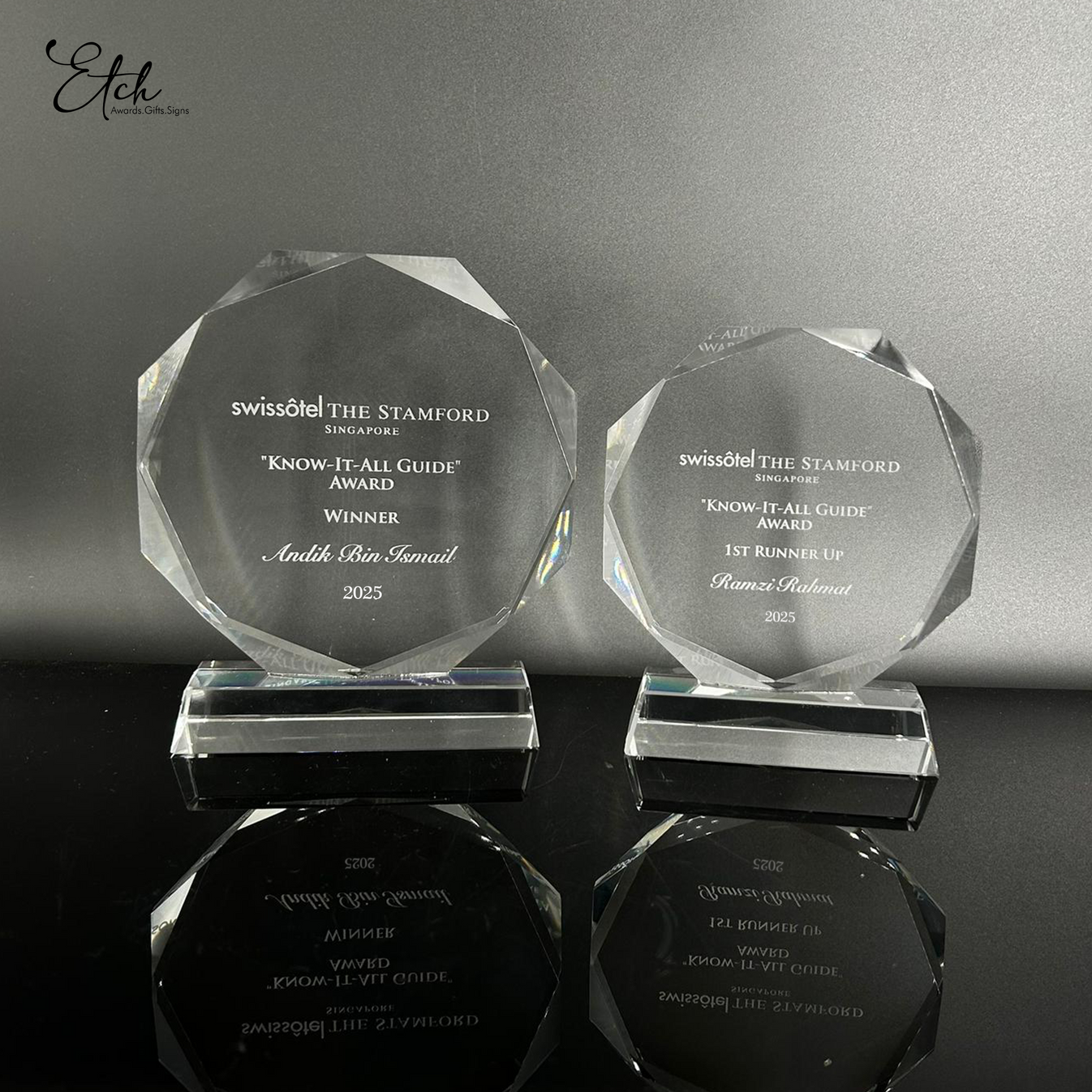Octagon Crystal Trophy Award – Etch