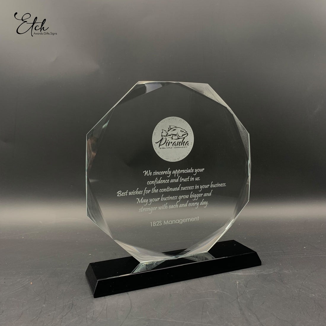 Octagon Trophy Award with Black Base – Etch