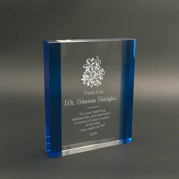 Royal Blue Edge Tablet Crystal Award – Etch