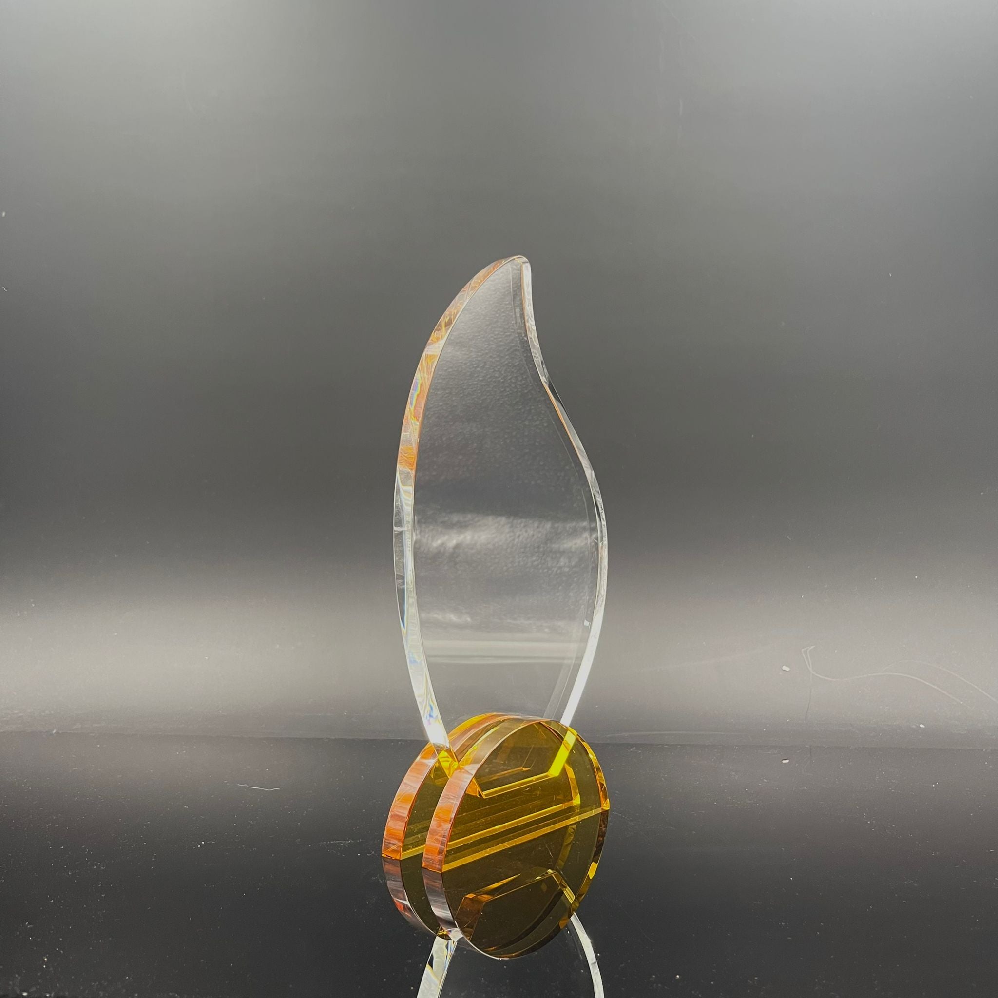 Solar Flame Trophy Award with Yellow Base – Etch