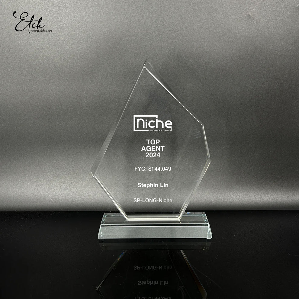 Unique Facet Crystal Trophy Award – Etch